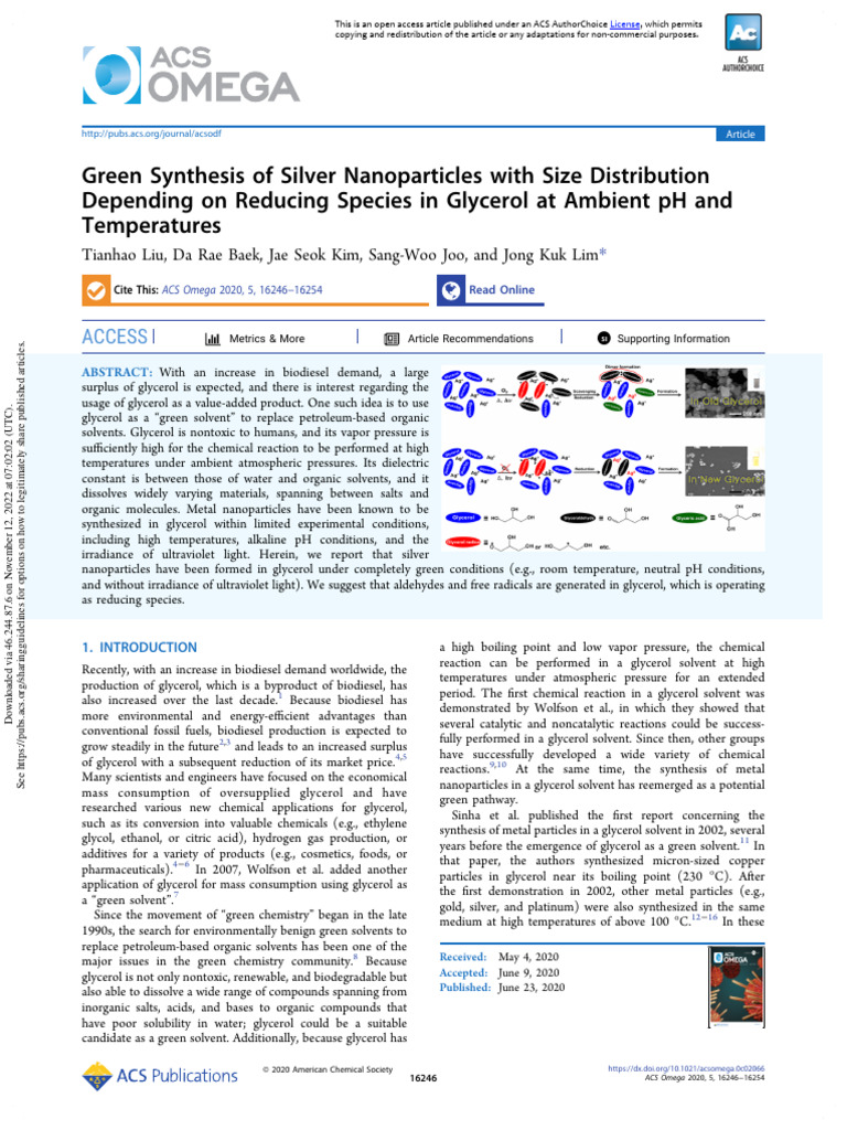 Green Synthesis of Silver Nanoparticles With Size Distribution | PDF | Nanoparticle | Silver