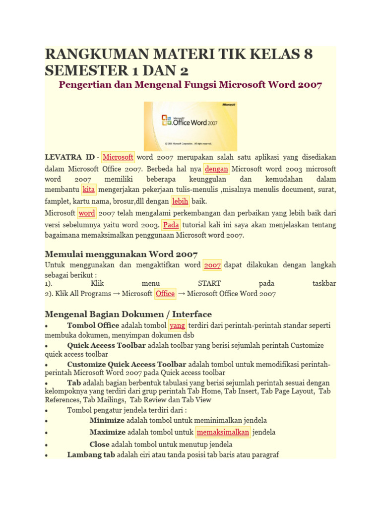Rangkuman Materi Tik Kelas 8 Semester 1 Dan 2 | PDF