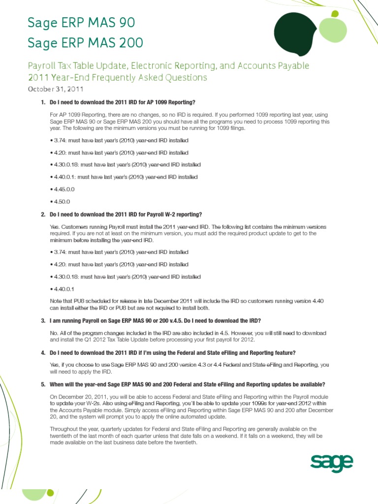 MAS90 and MAS200 Year End 2011 FAQ - Payroll, Accounts Payable, W2 ...