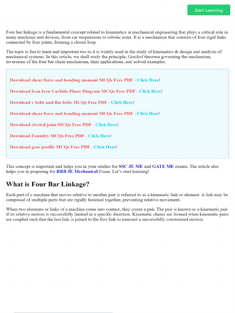 Four Bar Linkage - Explained With Inversions & Solved Examples | PDF