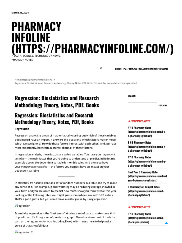 Regression Biostatistics And Research Methodology Theory Notes Pdf Regression Analysis