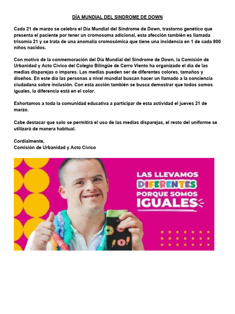 Circular de Celebraci N Del D A Mundial Del Sindrome de Down | PDF