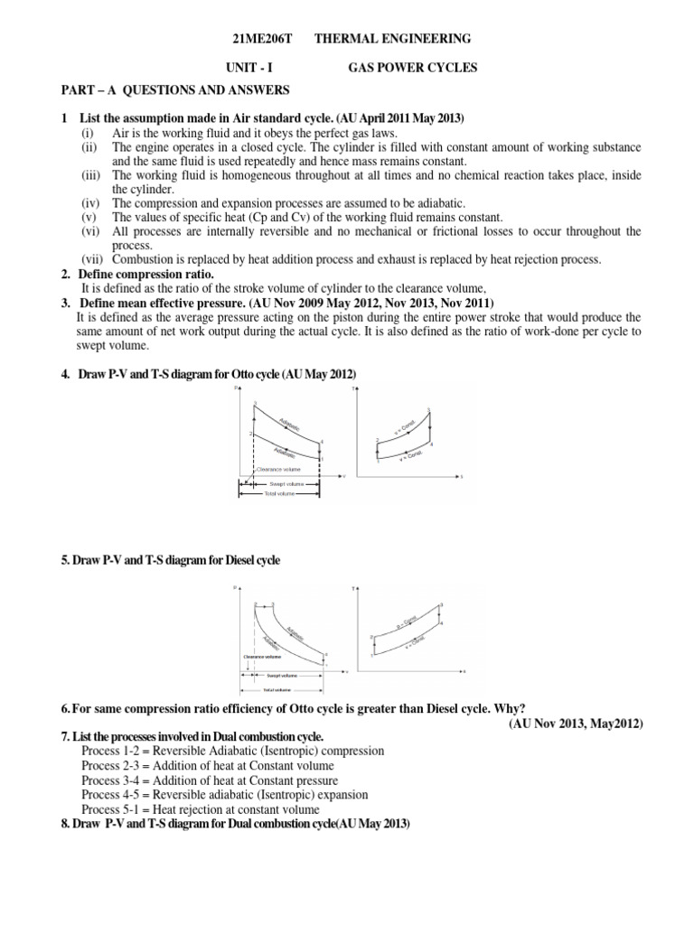 21ME206T - Thermal Engineering - Unit I - Part-B QB | PDF | Engines | Internal Combustion Engine