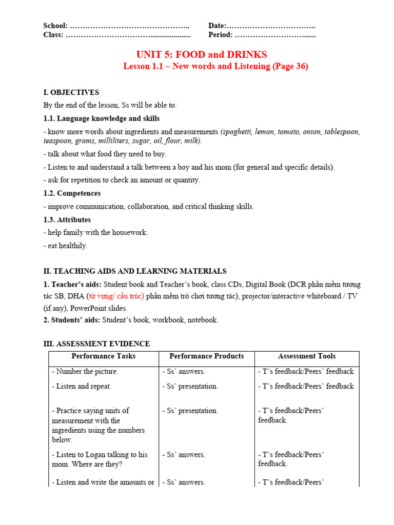 UNIT 5 - LESSON 1 - PART 1 - Vocabulary and Listening | PDF ...