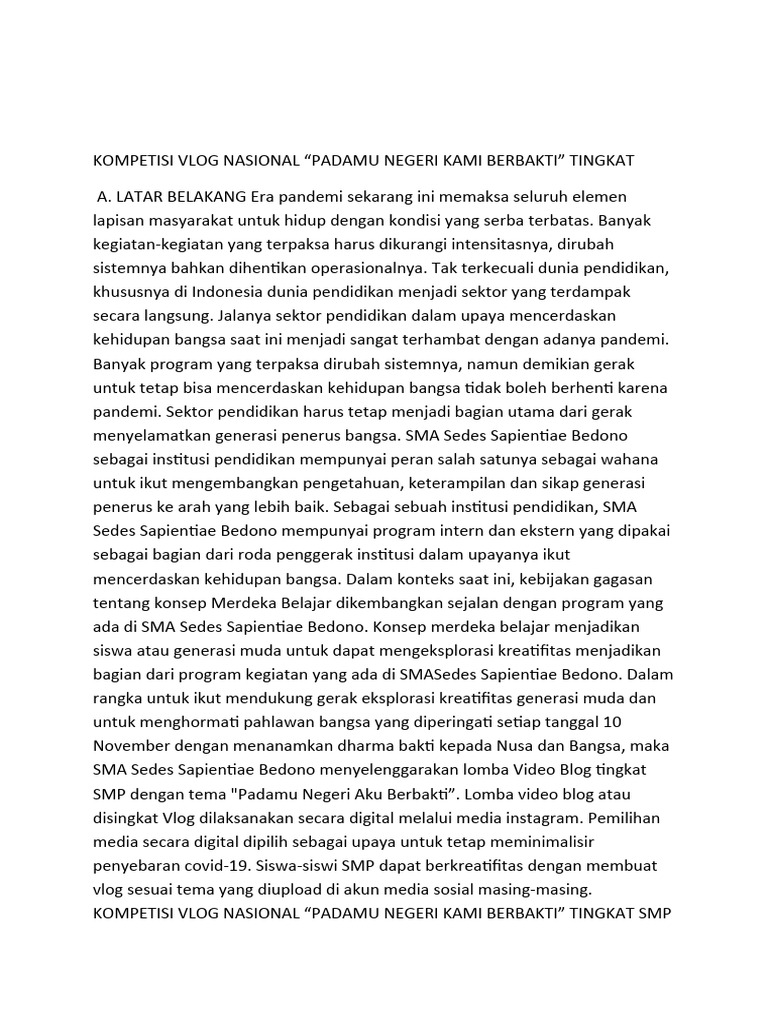 Contoh Proposal KOMPETISI VLOG NASIONAL Video | PDF