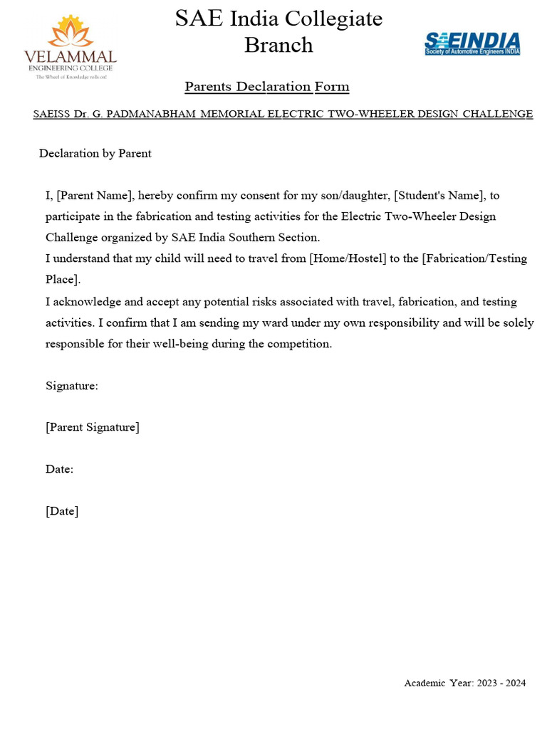 Sae ETWDC Parent Declaration Form | PDF