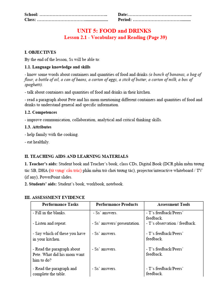 UNIT 5 - LESSON 2 - PART 1 - Vocabulary and Reading | PDF | Cognition ...