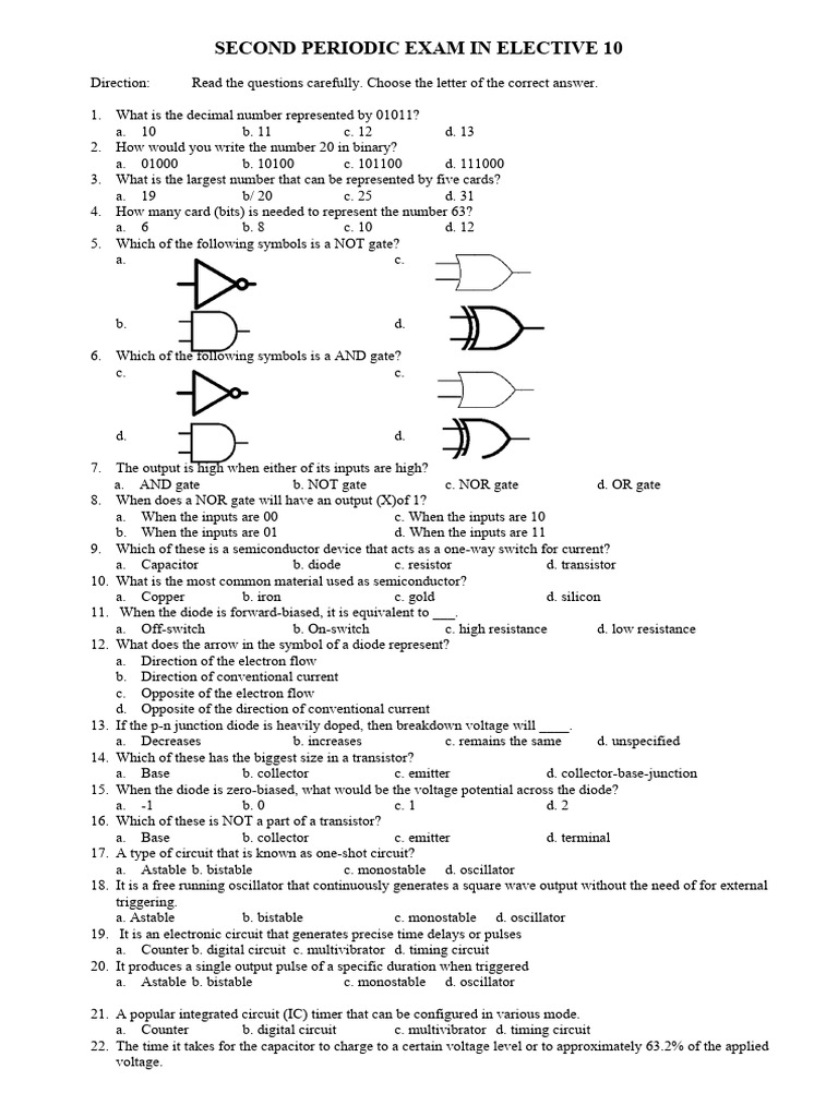 Elective 10 Second Periodic Exam Guide | PDF | Electronic Circuits ...