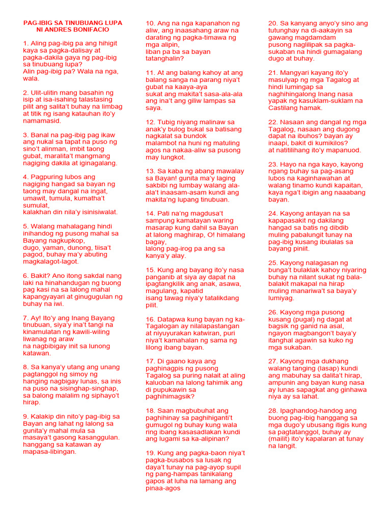 Pag-Ibig Sa Tinubuang Lupa | PDF