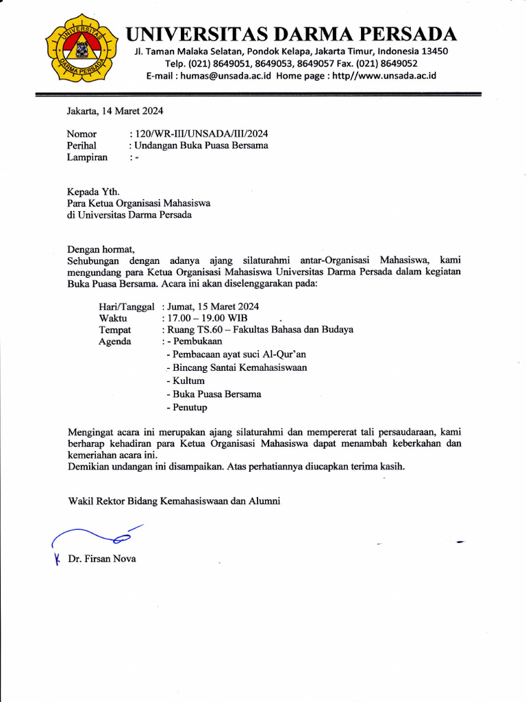 Undangan Buka Puasa Bersama Ketua Ormawa | PDF