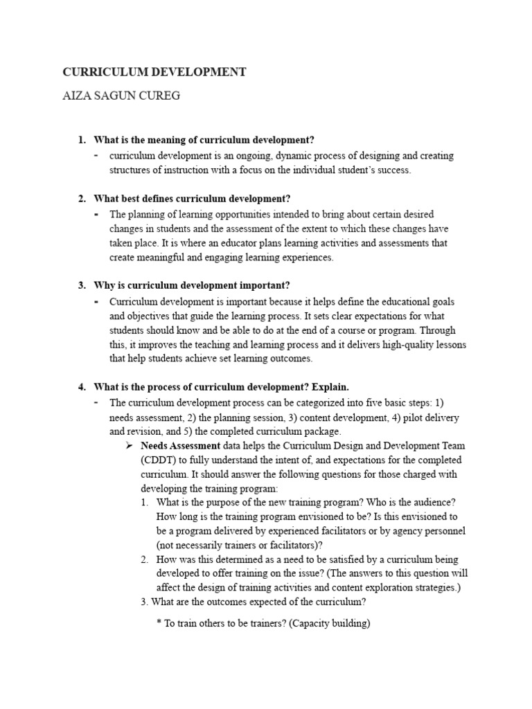 Curriculum Development-Aiza Cureg | PDF | Curriculum | Lesson Plan