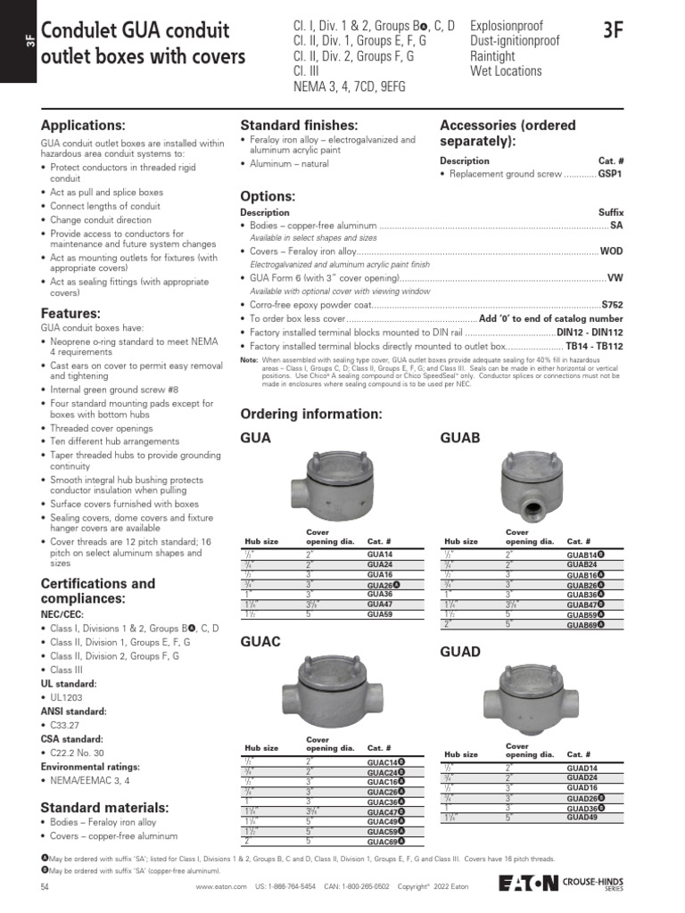 Crouse Hinds Gua Conduit Outlet Boxes Catalog Page | PDF | Screw ...