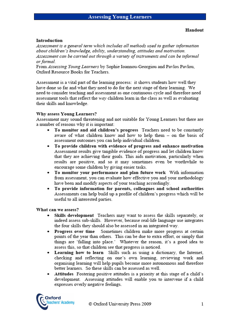 Assessing YLs End of Session Handout | PDF | Educational Assessment ...