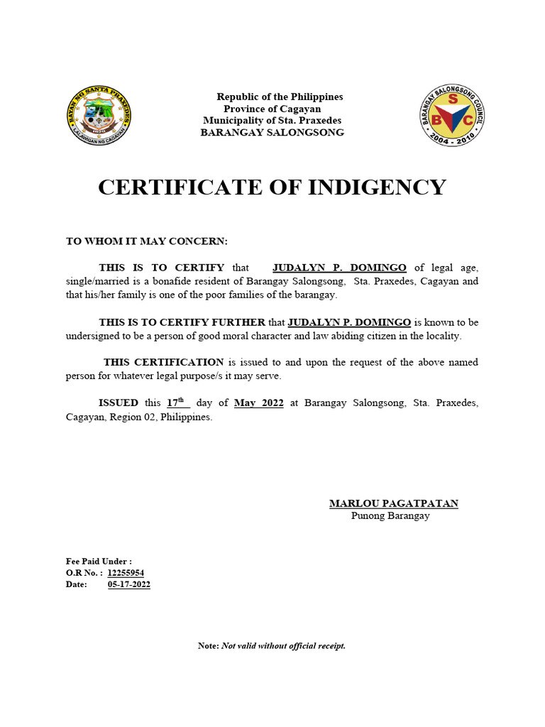 Certificate of Indigency | PDF