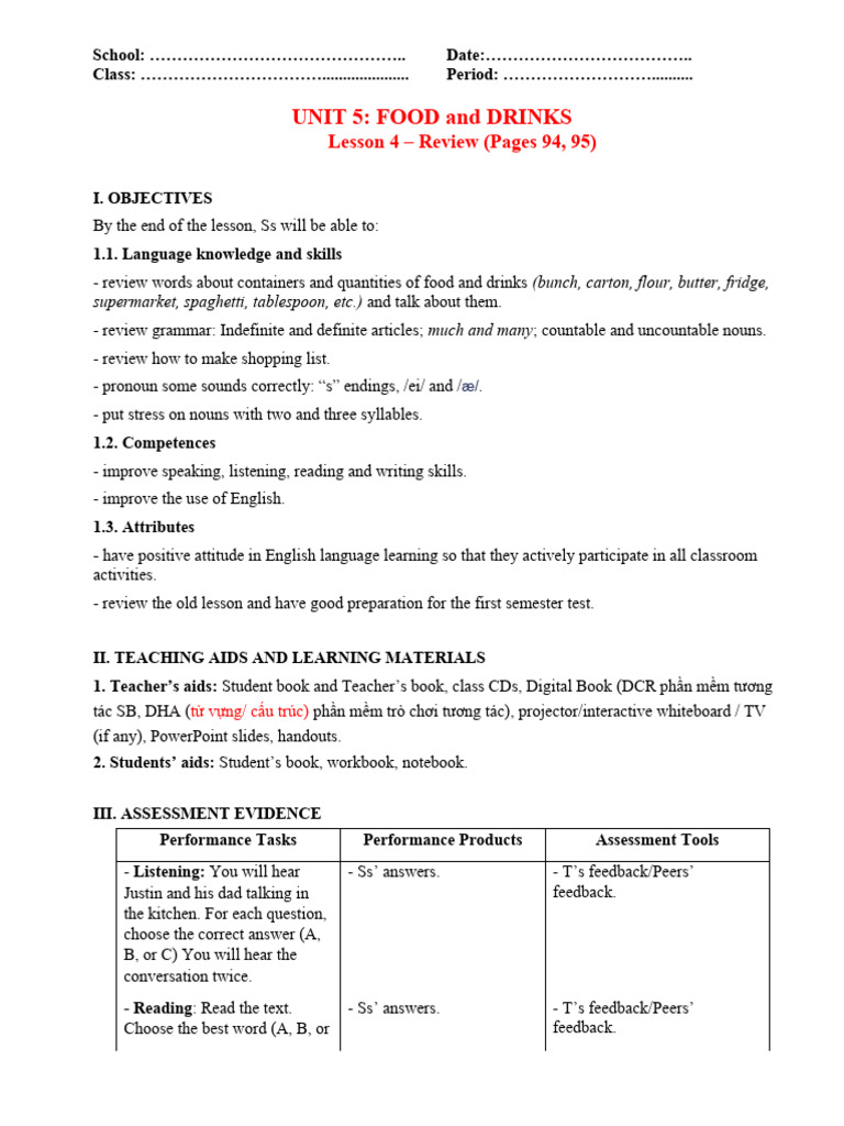 Unit 5 - Lesson 4 - Review | PDF | Word | Reading Comprehension