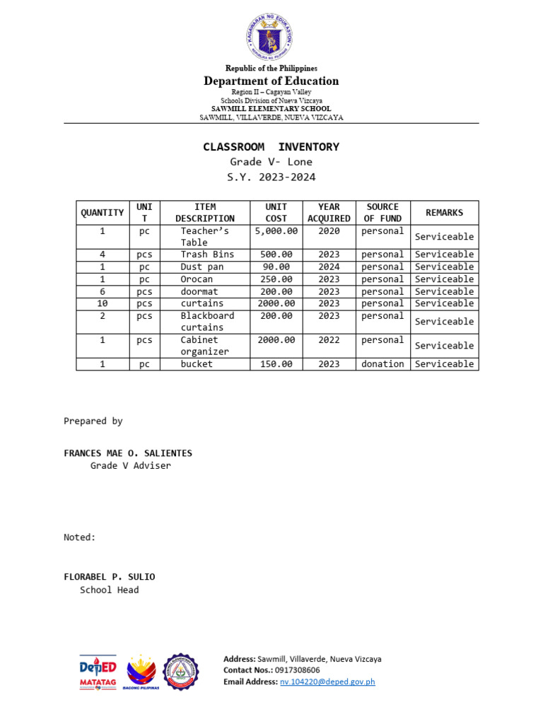Classroom Inventory 2023-2024 | PDF | Personal Computers | Computer Science
