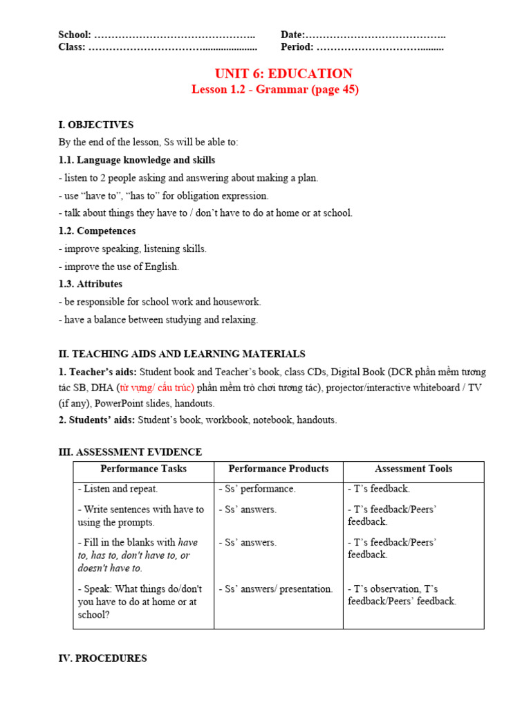 UNIT 6 - LESSON 1 - PART 2 - Grammar | PDF | Homework | Teachers