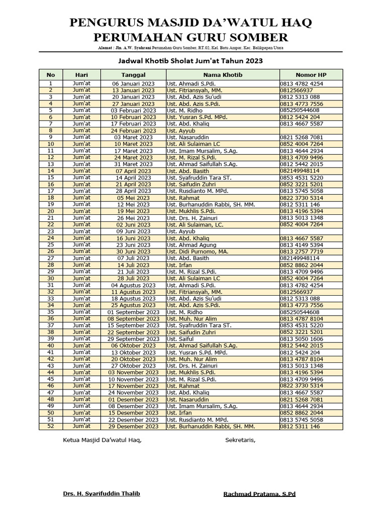Jadwal Khatib 2024 | PDF