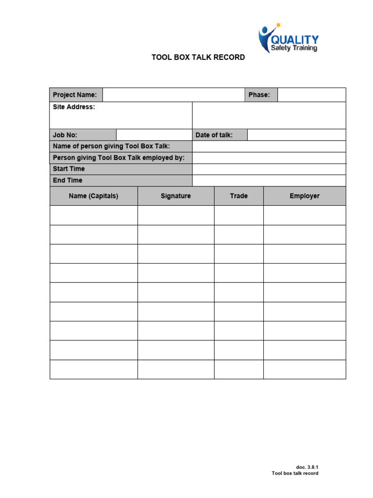 Tool Box Talk Record | PDF