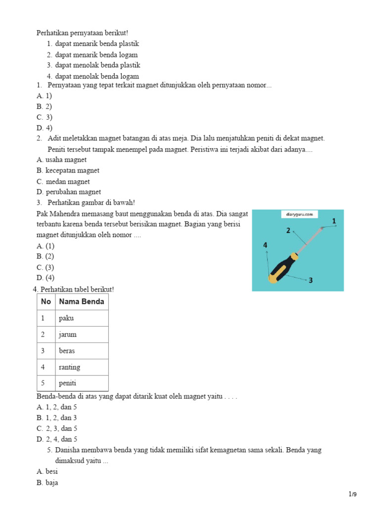 Soal IPAS Kelas 5 Apa Dan Untuk Apa Magnet Diciptakan | PDF