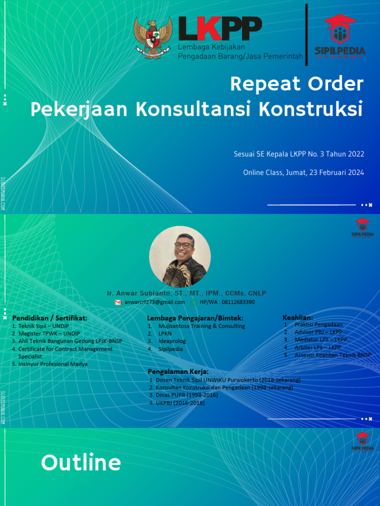 Repeat Order Pekerjaan Konsultansi Konstruksi | PDF