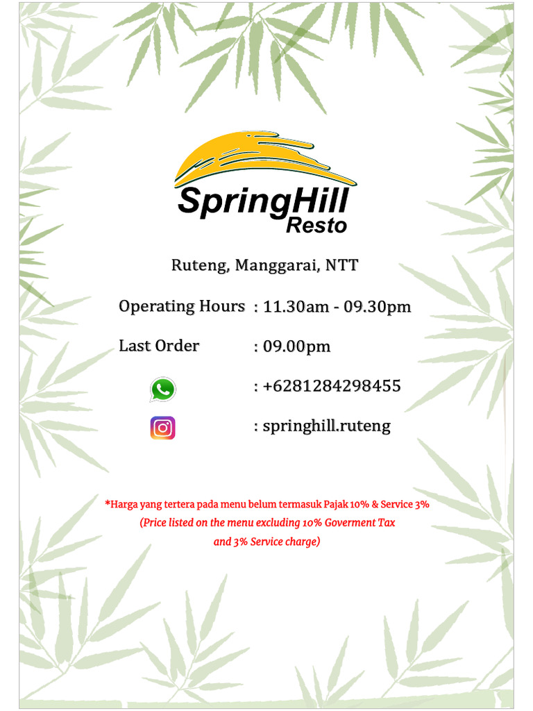 Menu Ala Carte Spring Hill 2023 (Aug) | PDF | Drink | Tea