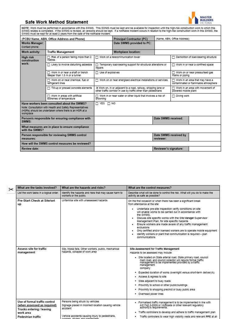 SWMS Traffic Management | PDF | Traffic | Pedestrian