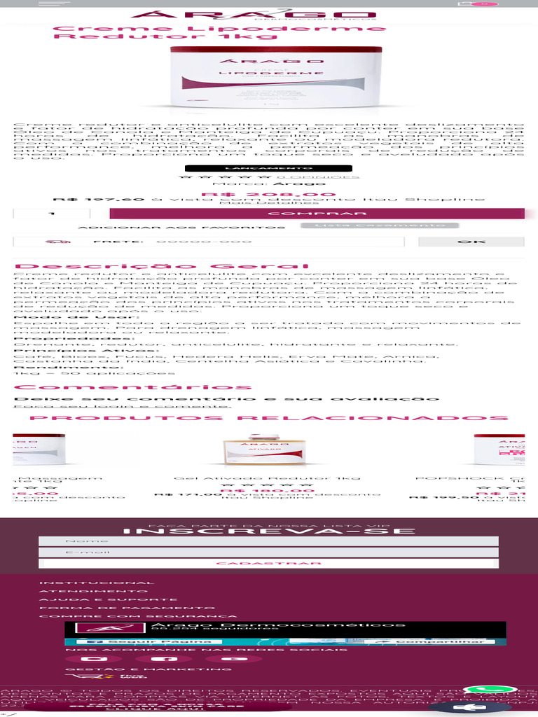 Encontre Creme Lipoderme Redutor 1kg - Árago Dermocosméticos ...