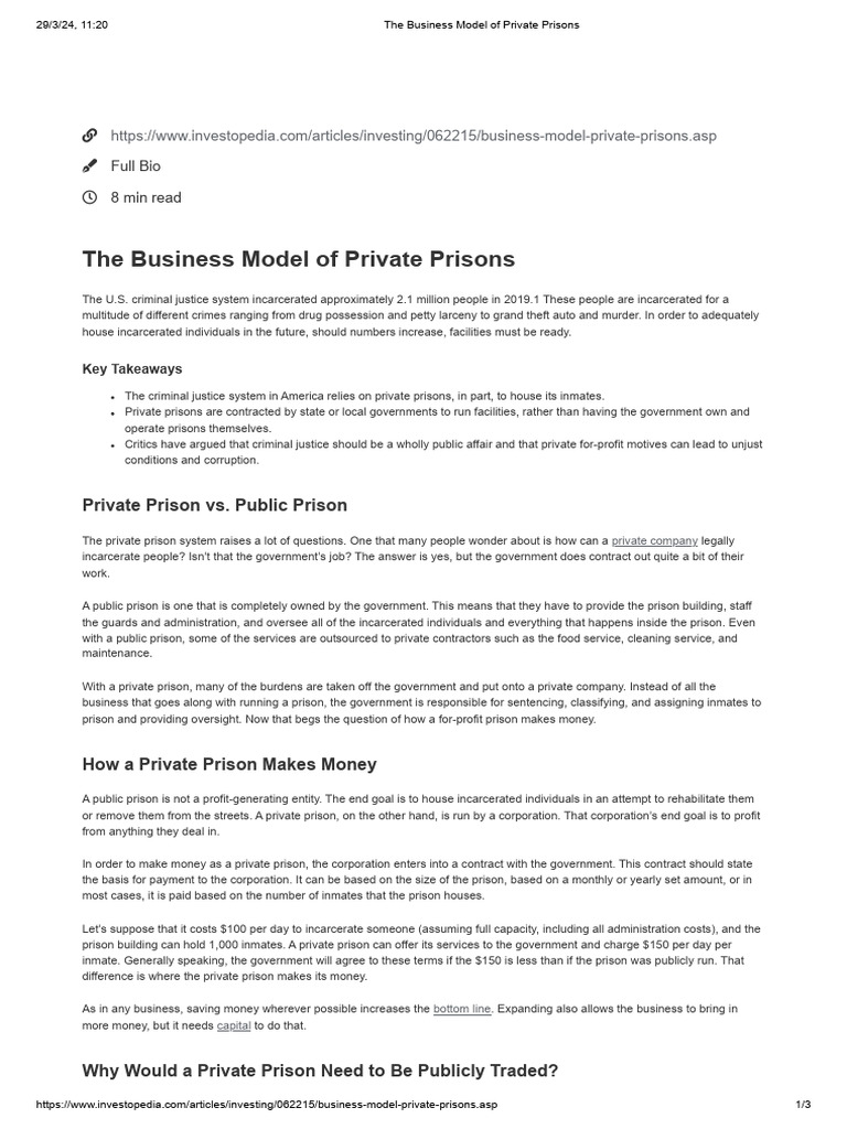 The Business Model of Private Prisons | PDF | Private Prison | Prison