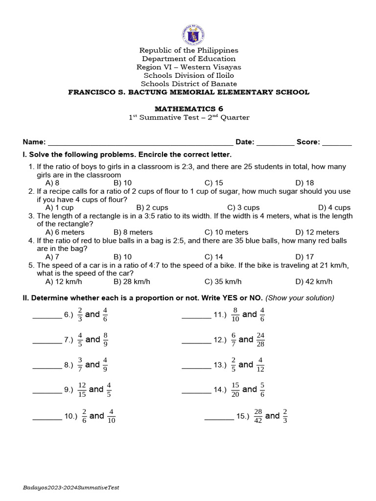 MATH 6 ST1 - 2nd Quarter | PDF | Mathematics