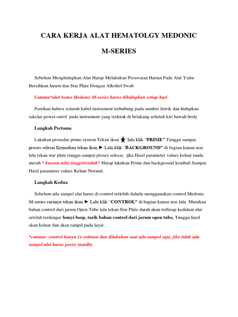 Cara Kerja Alat Hematolgy Medonic | PDF