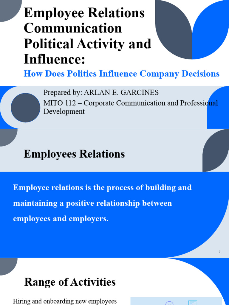 Employee Relations Communication Political Activity and Influence | PDF ...