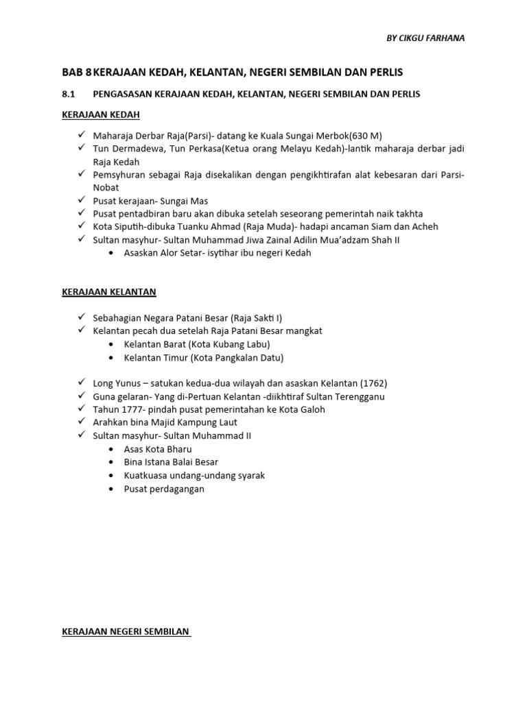 Nota Bab 8 Sejarah Tingkatan 2 | PDF