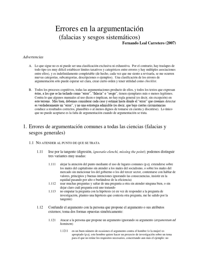 Errores en La Argumentación | Descargar gratis PDF | Hipótesis | Teoría
