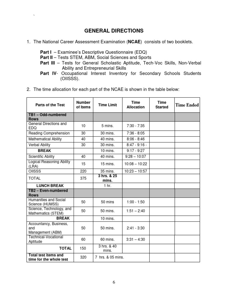 NCAE Exam Structure & Guidelines | PDF