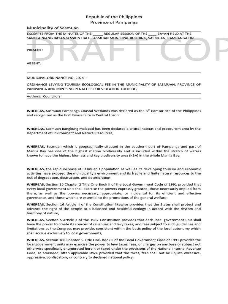 Municipal Ordinance SBMCHEA TEF Final Docs | PDF | Coast | Tourism