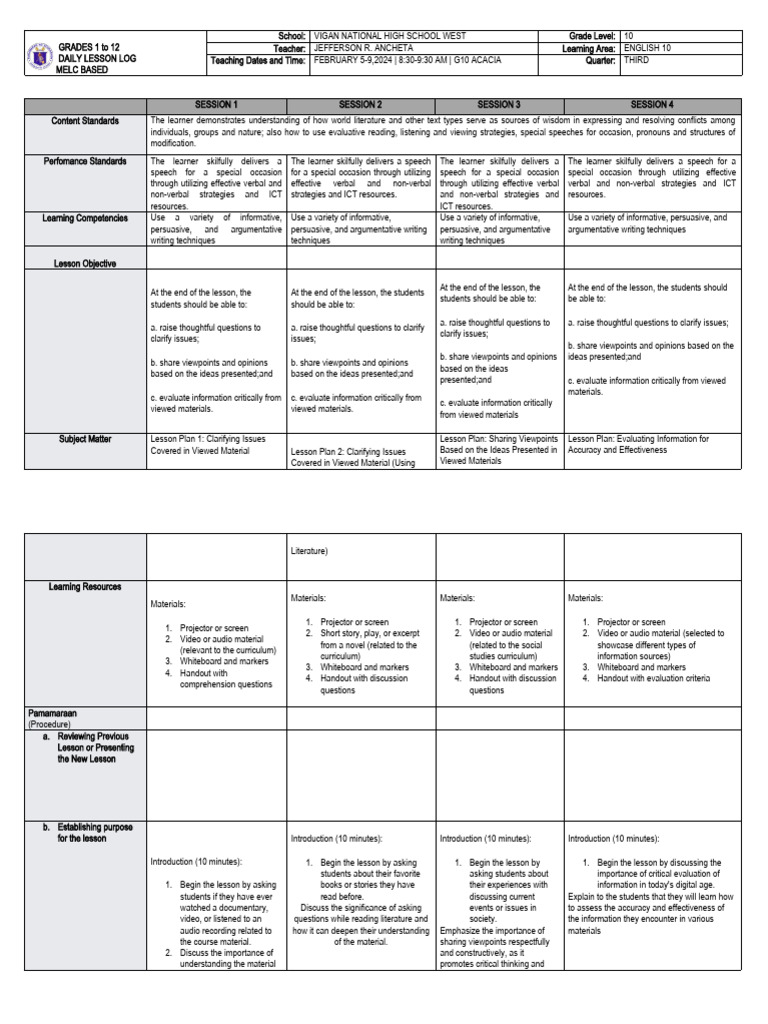 English 10 Quarter 3 Week 1 Done | PDF | Reading Comprehension ...