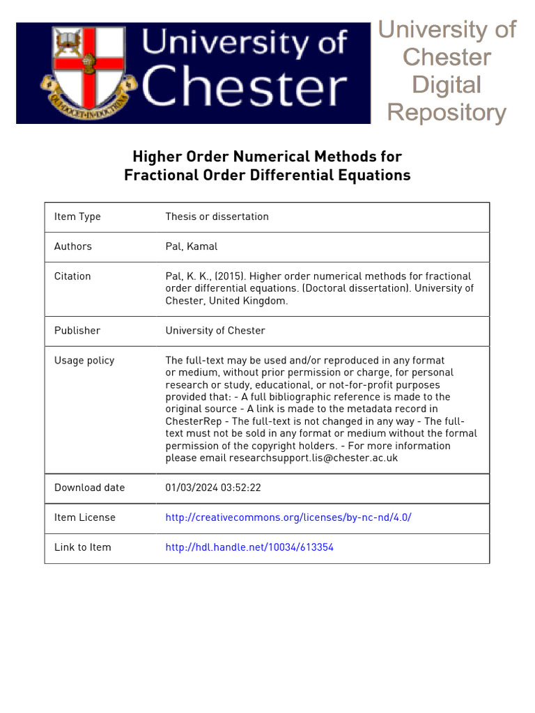 Higher Order Numerical Methods For | PDF | Numerical Analysis | Ordinary Differential Equation