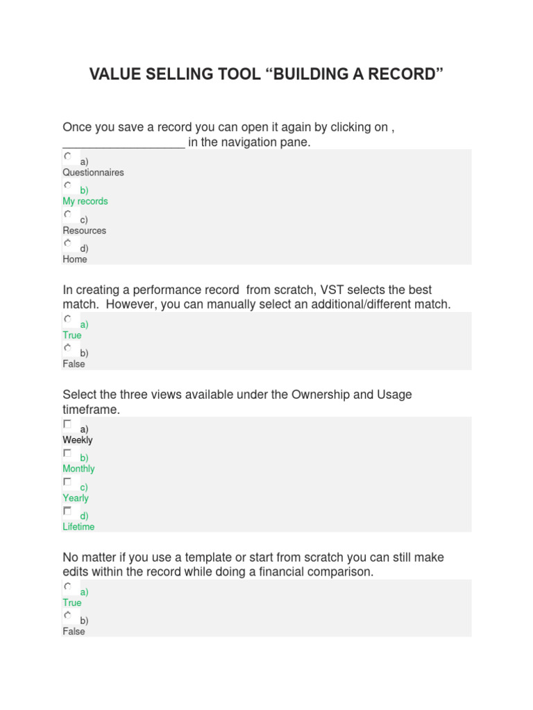 Value Selling Tool - Building A Record | PDF