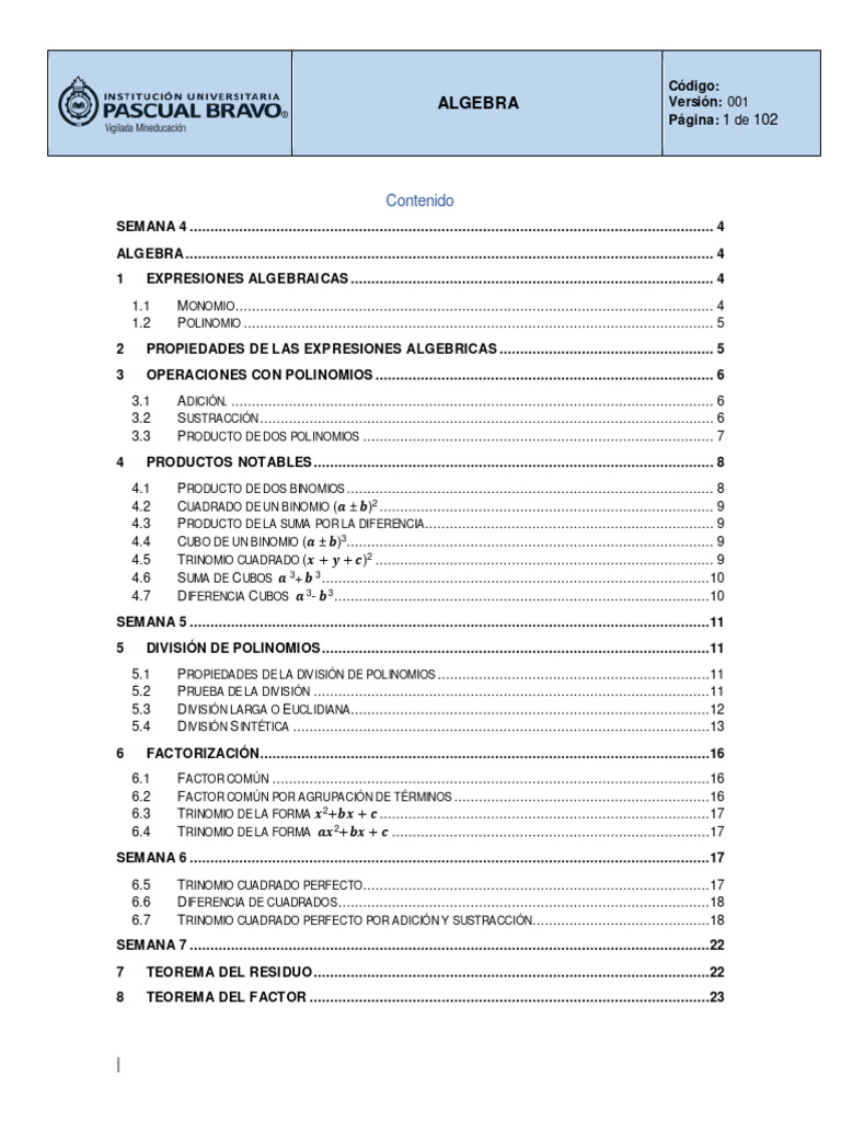 Fundamentos de Álgebra y Polinomios | PDF | División (Matemáticas ...