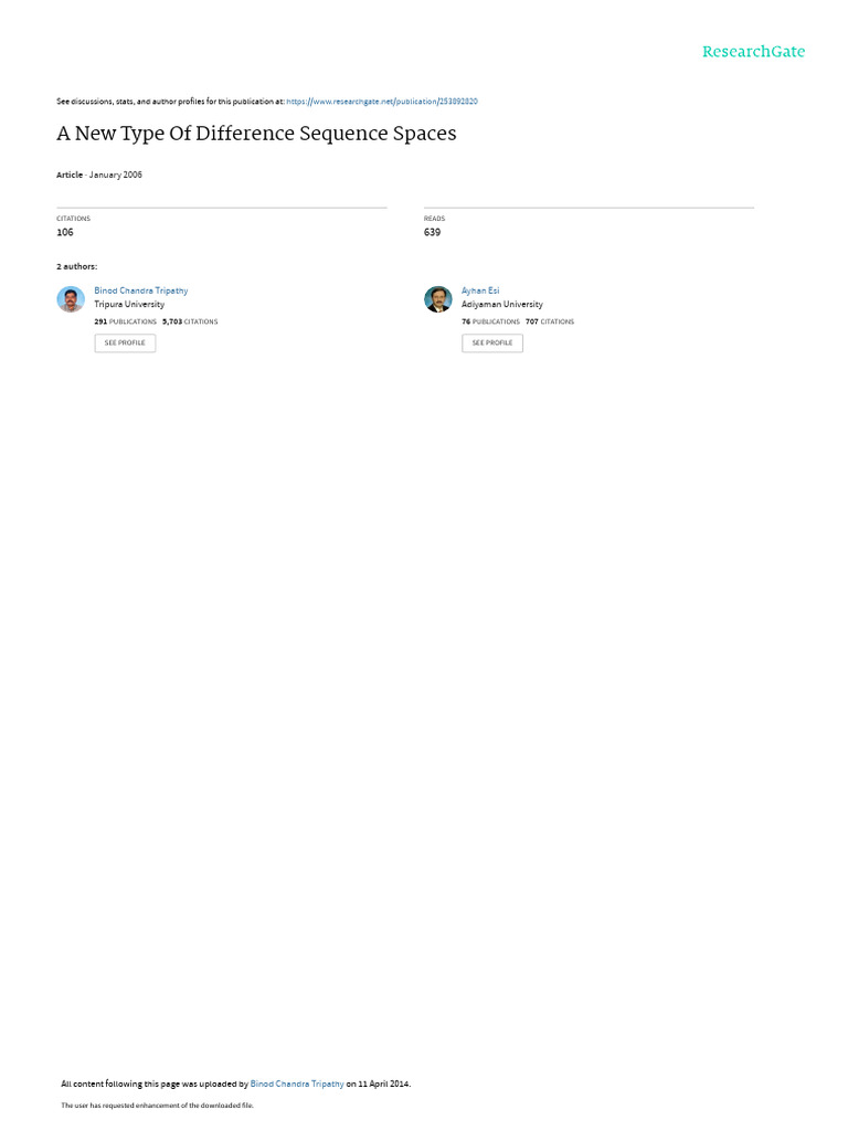 A New Type of Difference Sequence Spaces | PDF | Sequence | Norm (Mathematics)