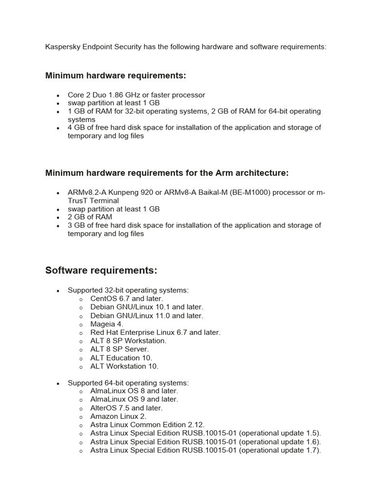 Requirement Install Kaspersky (Edit) | PDF | Linux | Operating System
