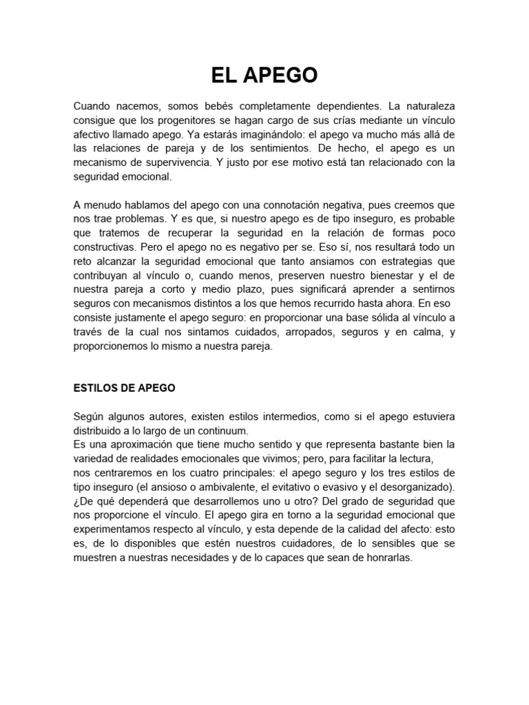El Apego | PDF | Teoría de apego | Las emociones