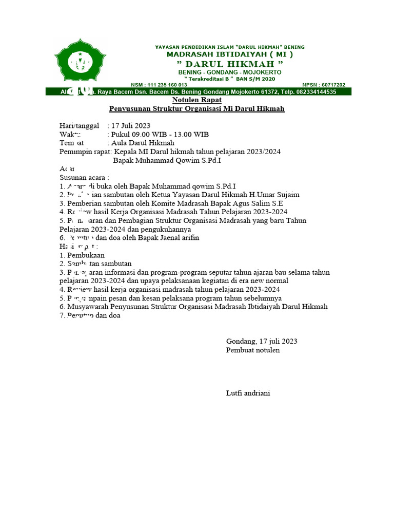 Notulen Rapat 2023-2024 | PDF