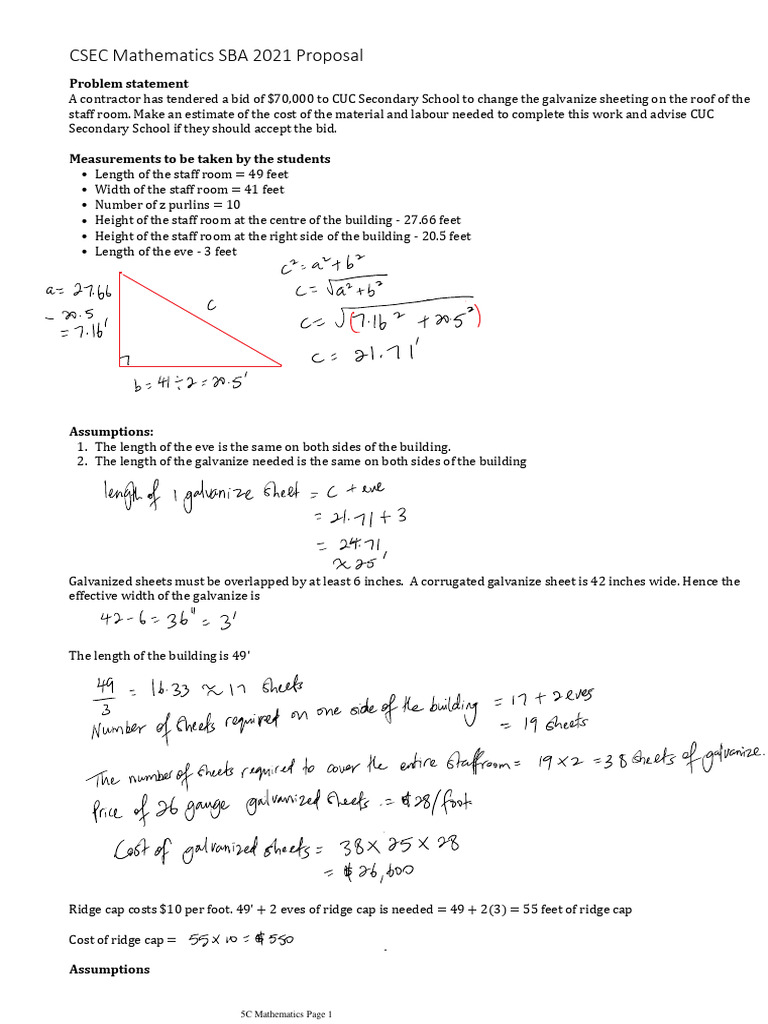 CSEC Mathematics SBA 2021 Proposal | PDF