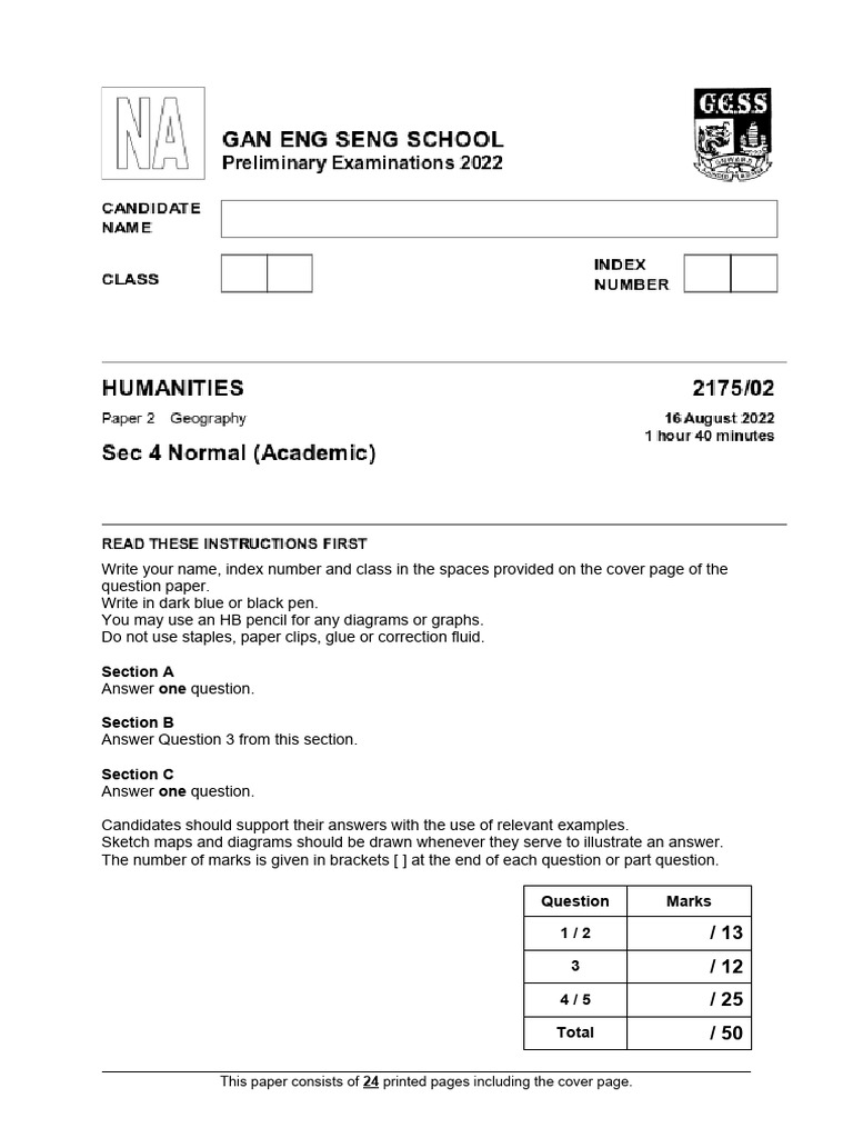 2022 4NA GESS GE Prelim QP | PDF | Earth Sciences | Global Environmental Issues