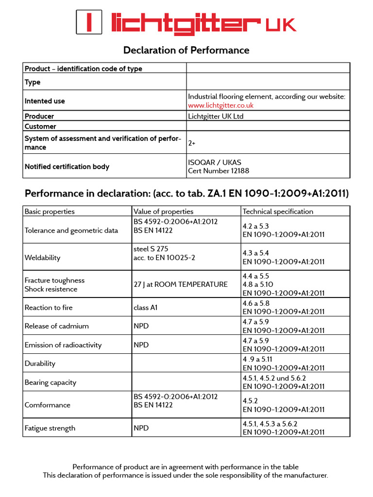 Lichtgitter Declaration of Performance | PDF | Materials Science ...