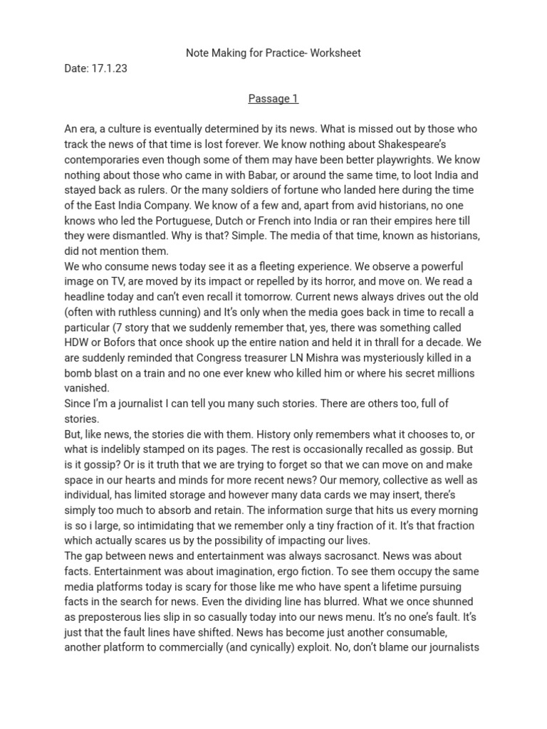 Note Making Passages For Practice | PDF | Car | Engines