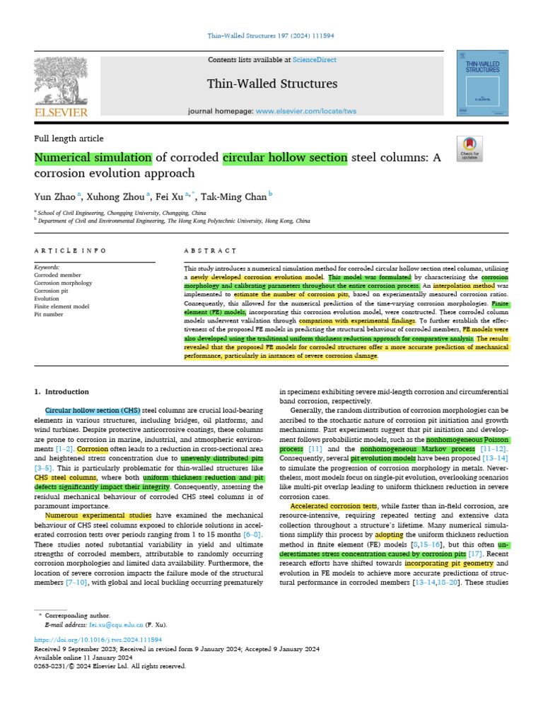 IMP - Numerical Simulation of Corroded Circular Hollow Section Steel Columns - A Corrosion ...