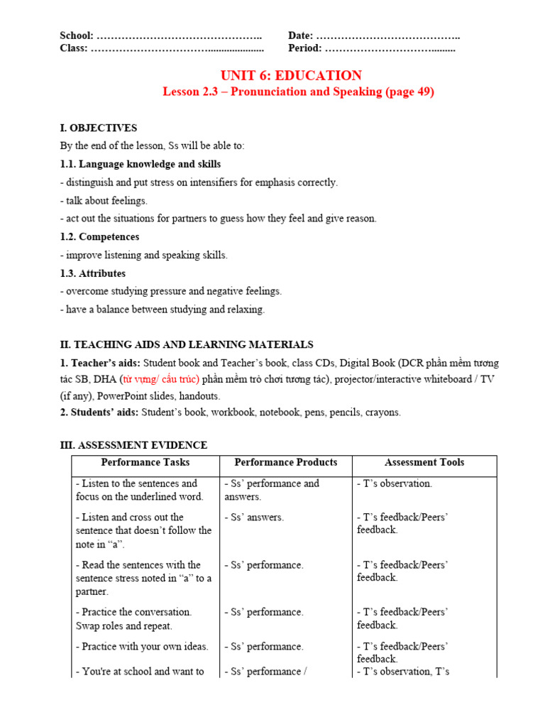 UNIT 6 - LESSON 2 - PART 3 - Pronunciation and Speaking | PDF | Stress (Linguistics) | Teachers
